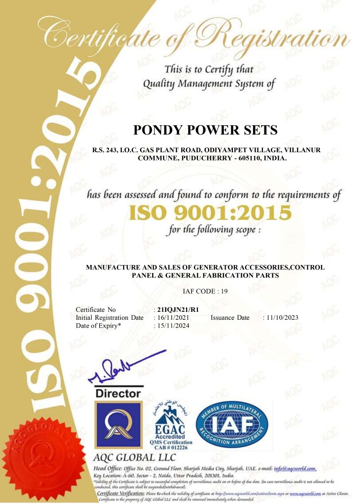 ISO 9001:2015 | Pondy Power Sets